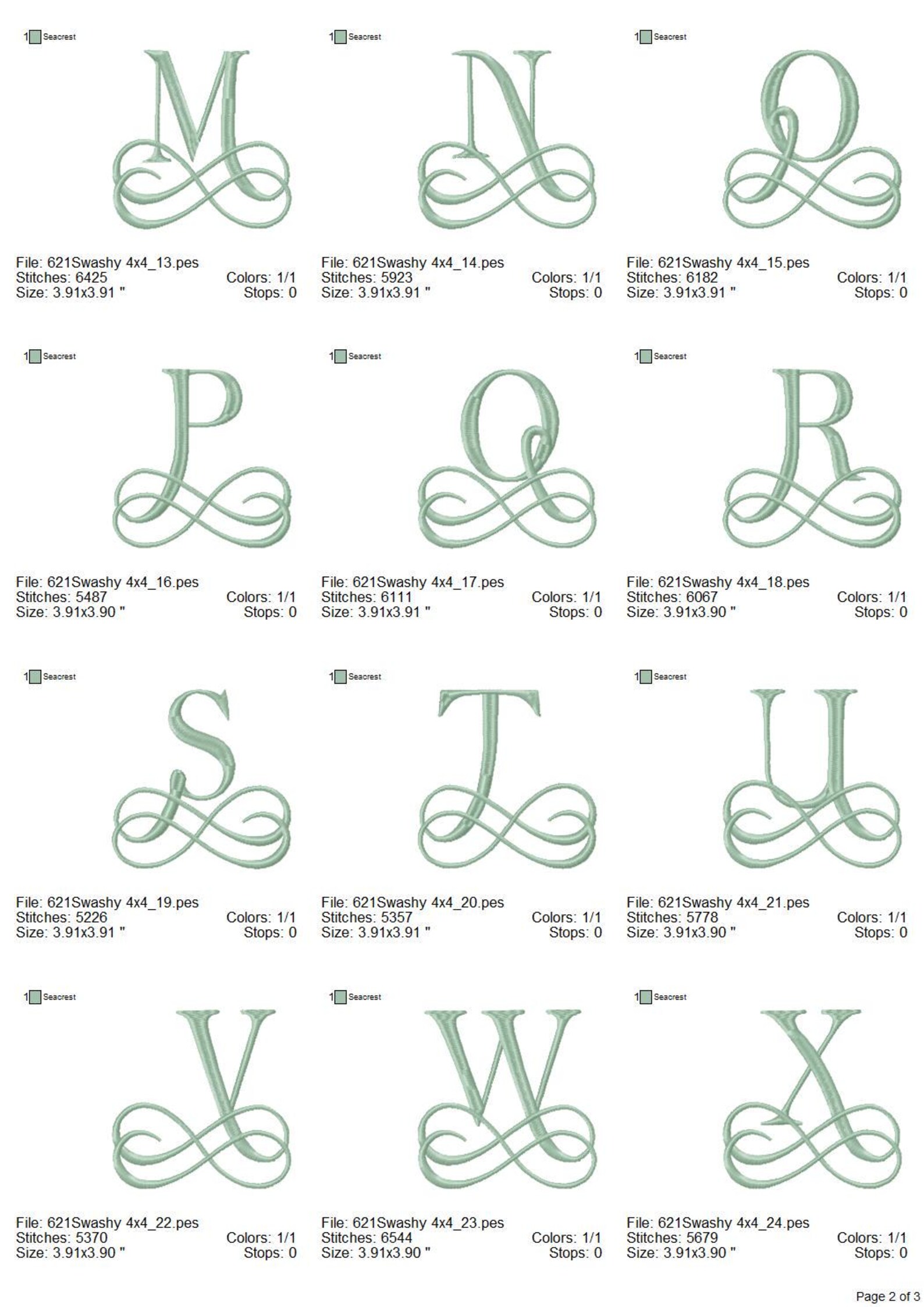 VINE SWASH MONOGRAM Embroidery Font Design 4x4 Hoop All Letters #621-4 ...