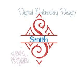 Split Font Monogram Embroidery Diamond Monogram 6x8 Hoop #1042 - Etsy