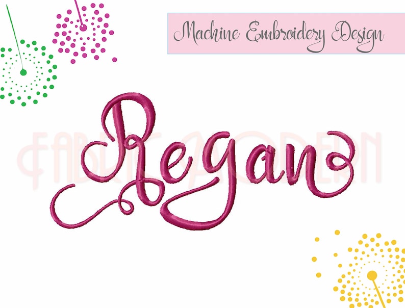 Regan SCRIPT FONT With Ligatures Embroidery Design 2 Inch - Etsy