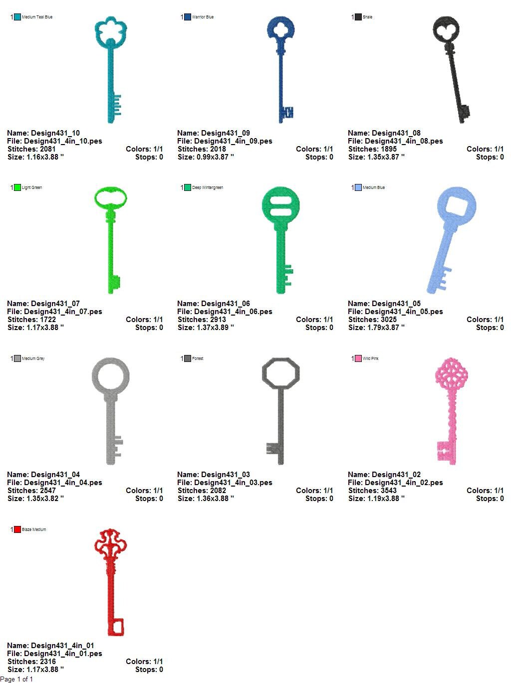 SKELETON KEY Embroidery Design Collection Old keys vintage | Etsy