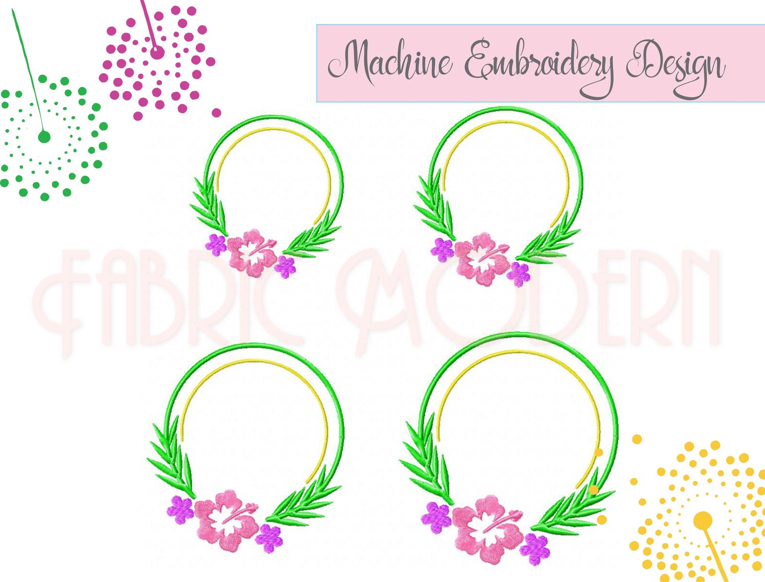 Tropical floral monogram frame Embroidery Design round | Etsy