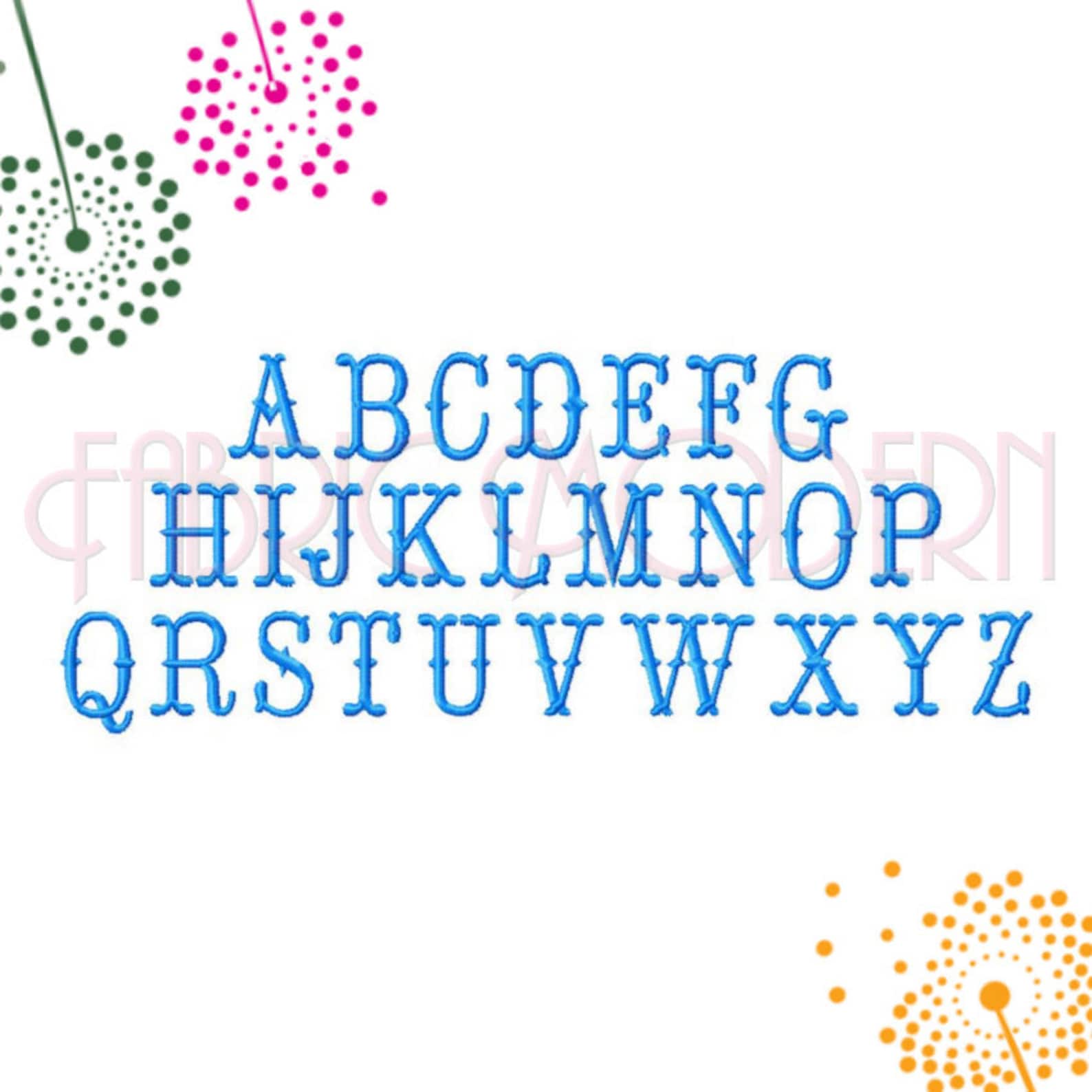 FISHTAIL FONT Embroidery Font Design 1" 1.5" and 2" All Letters ...