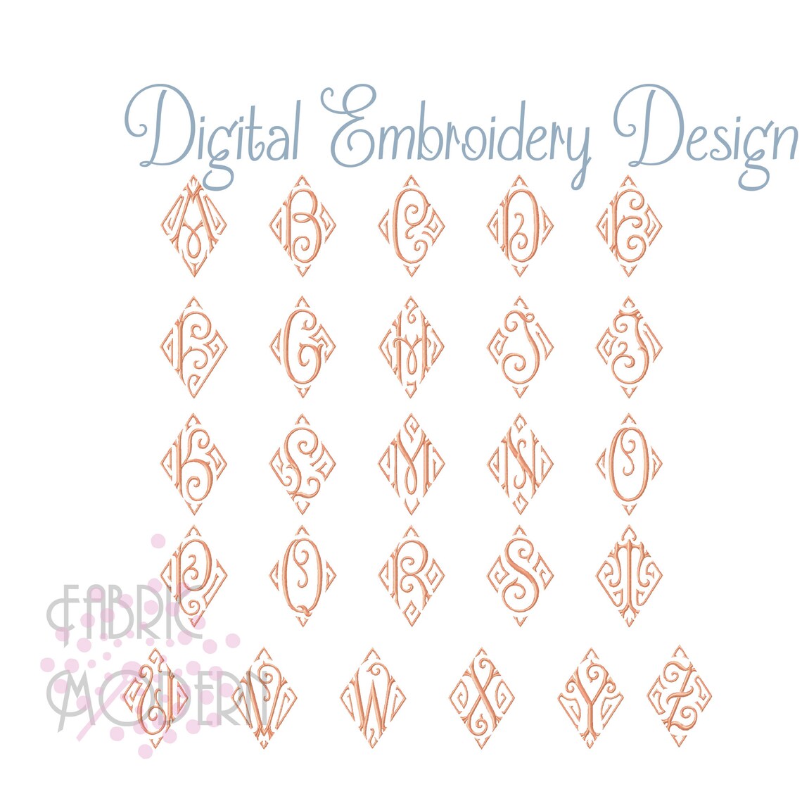 Vintage Style Diamond Monogram Font Embroidery Design 4 Inch #1059-4 - Etsy