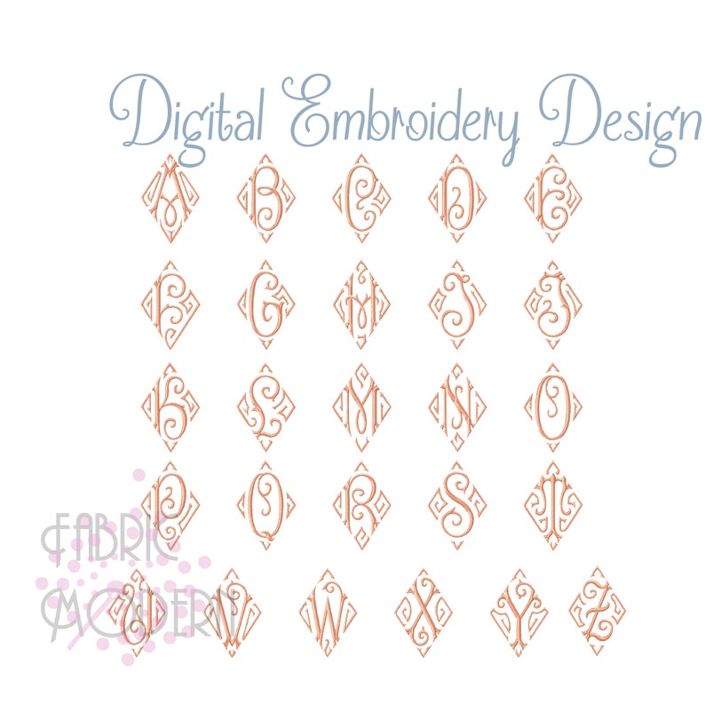 Vintage Style Diamond Monogram Font Embroidery Design 4 Inch - Etsy UK