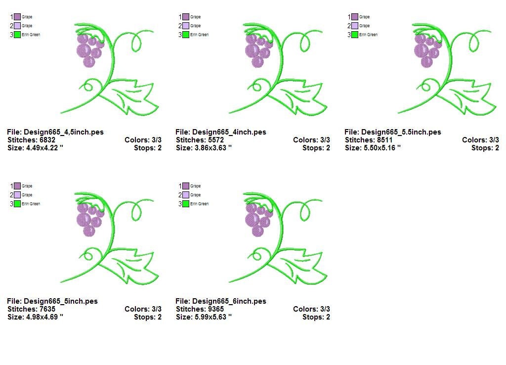 Grape wine theme Embroidery Design modern grapes design | Etsy