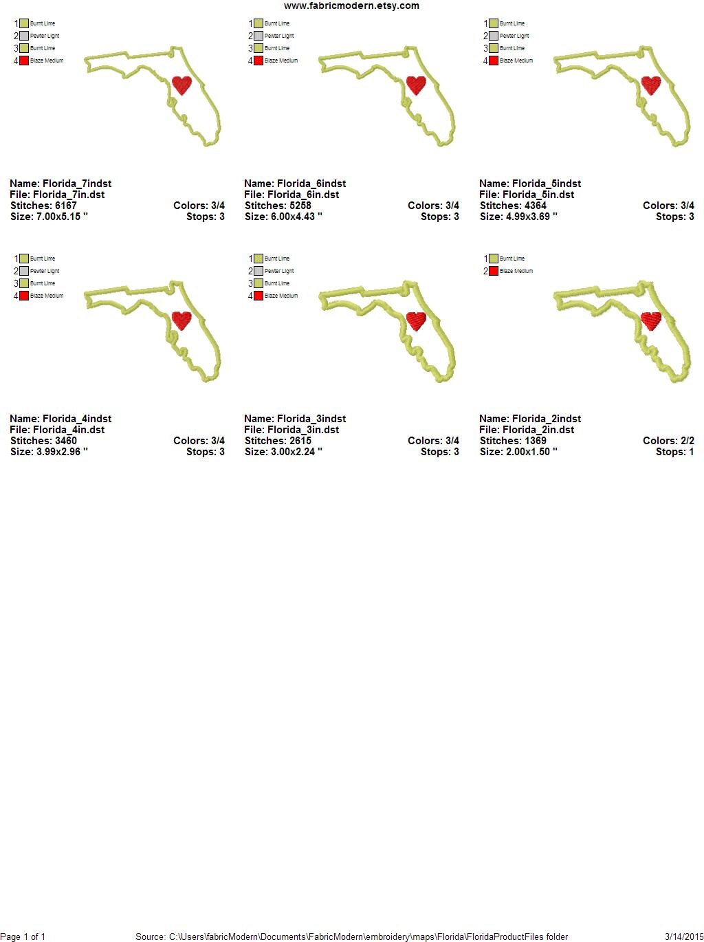 Florida Map Embroidery Design Applique' in Multiple Sizes | Etsy