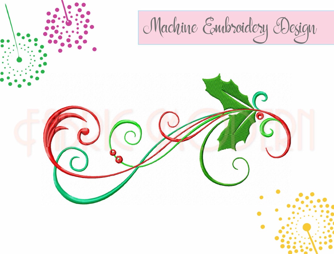 Holiday Holly Swash Embroidery Design Christmas Machine Embroidery ...