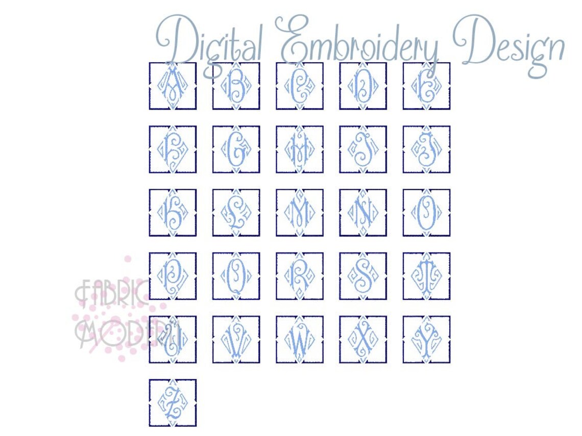 Diamond Monogram Font Embroidery Design Fancy Square Monogram - Etsy