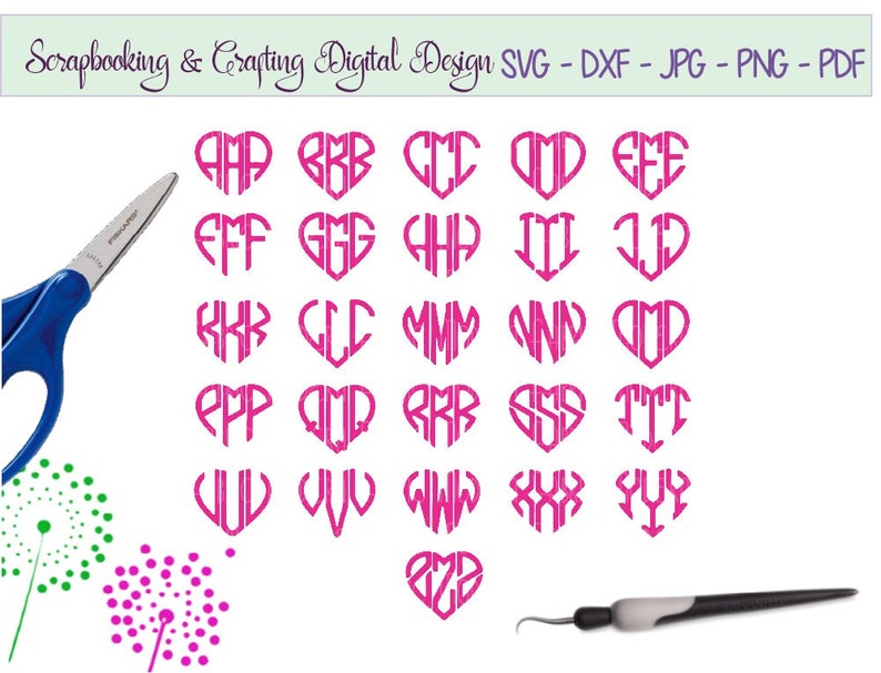 Heart Shaped Monogram SVG Font Alphabet SVG Font Heart - Etsy