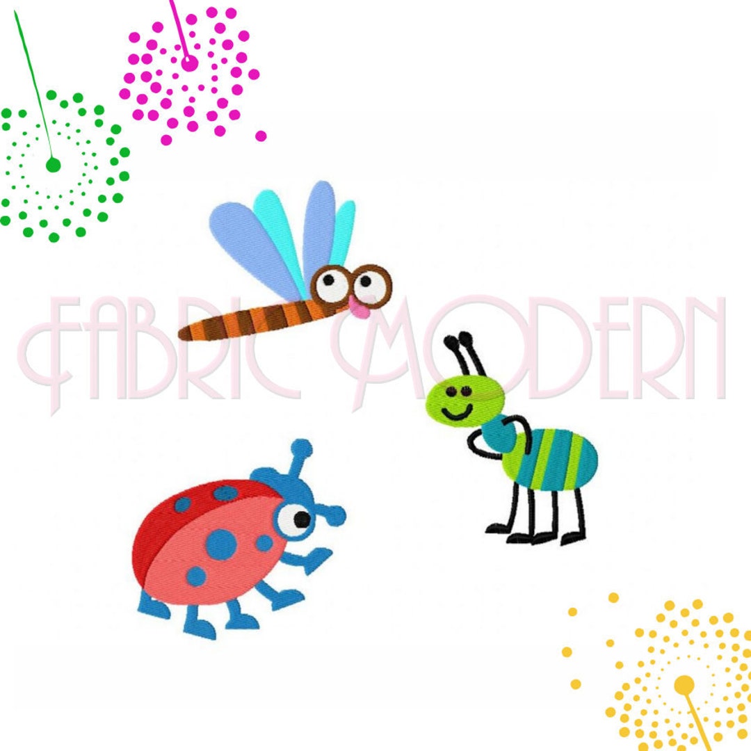 BUGS Machine Embroidery Design Three Cute Little Insects in Four Sizes ...
