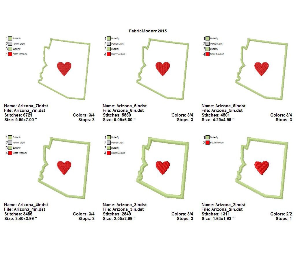 ARIZONA Map Embroidery Design applique' in multiple | Etsy