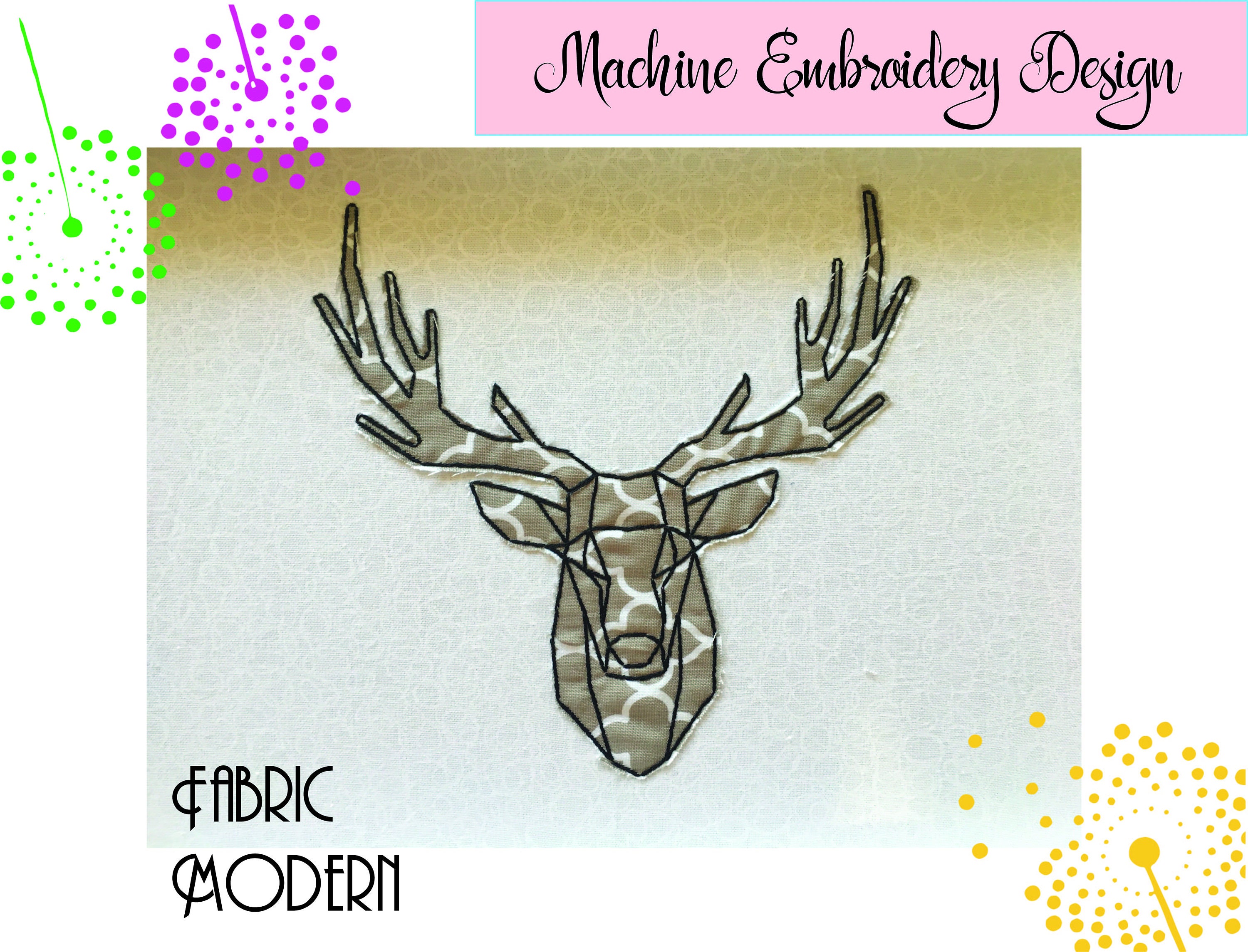 DEER Embroidery Design | Geometric Deer | Raggy Applique | Modern Deer ...