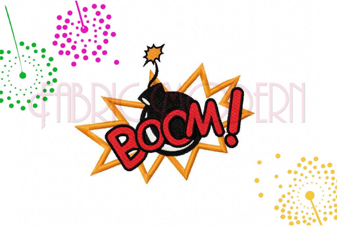 BOOM! Embroidery Design Super Hero Boom and Dynamite Bomb Word in Six ...