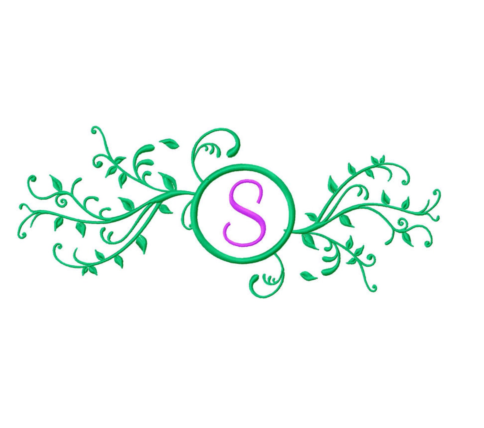 Vine Monogram Frame Round Machine Embroidery Design Foliage Leaves ...