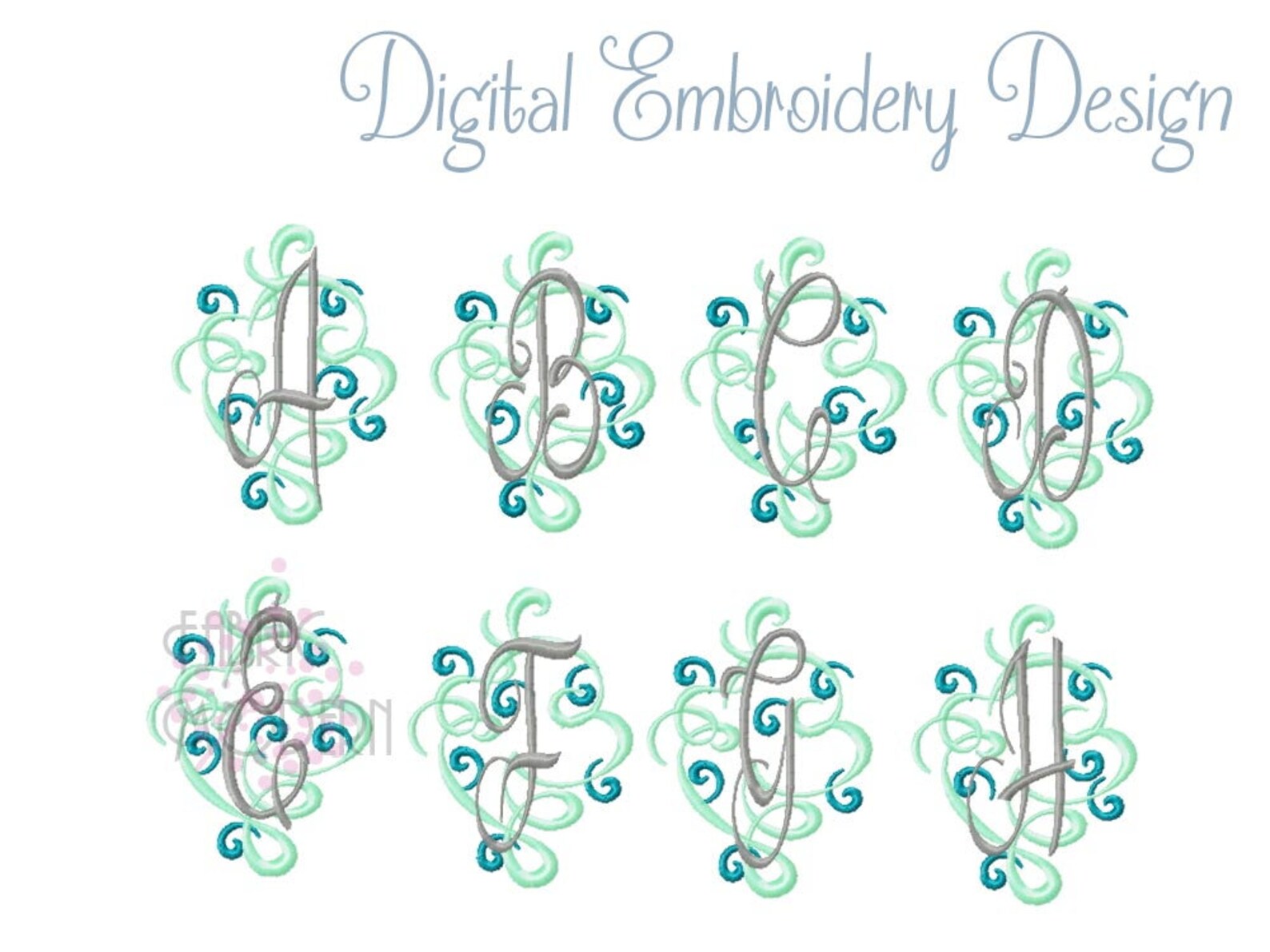 Fancy Monogram Three Color Embroidery Font Design for 4x4 Hoop | Etsy