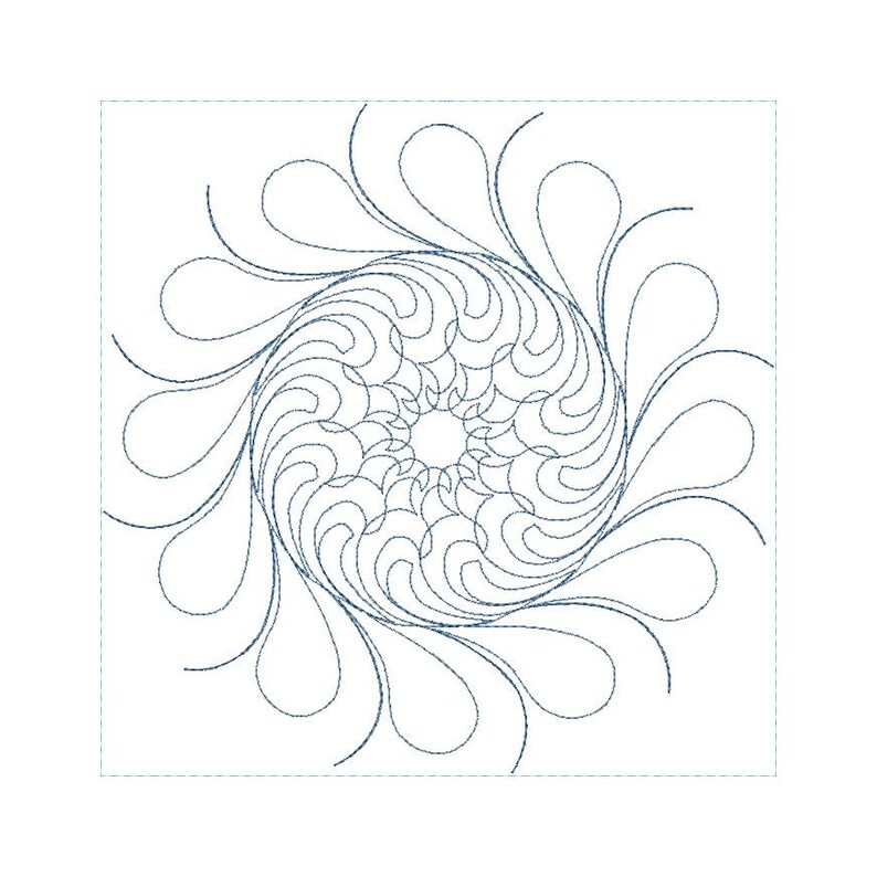Continuous Line Quilt Block Embroidery Design: Feathered Swirl (digital ...