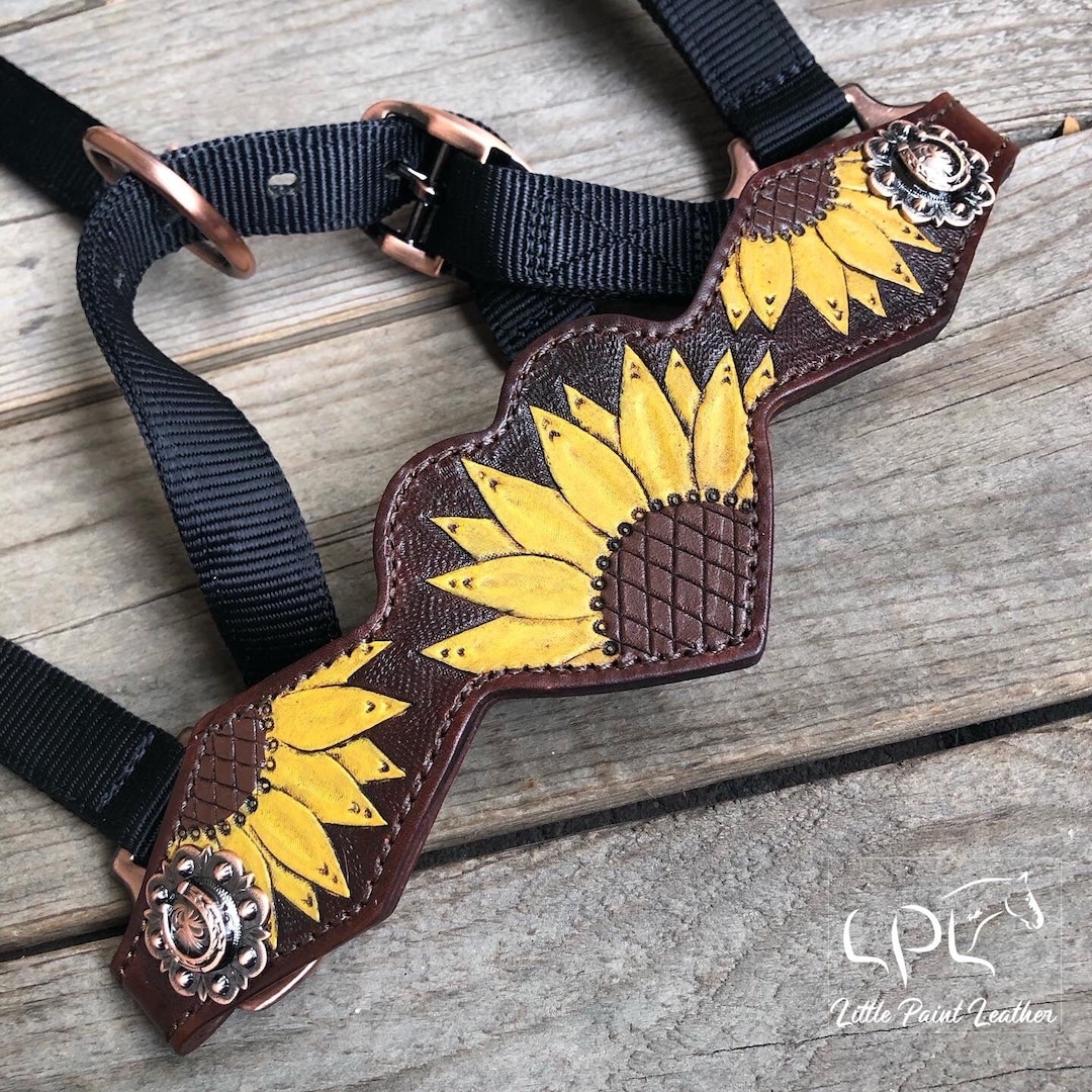 Sunflower Heart Halter Leather Horse Tack Tooled Leather Horse Halter ...