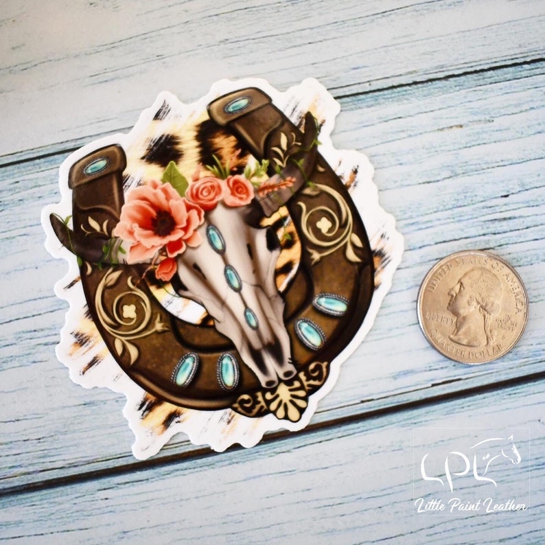 Cow Skull Horseshoe Sticker Cowgirl Sticker Western Decal - Etsy
