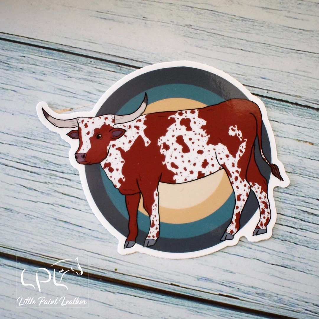 Longhorn Cow Sticker Vinyl Decal Retro Western Steer Cattle Farm ...