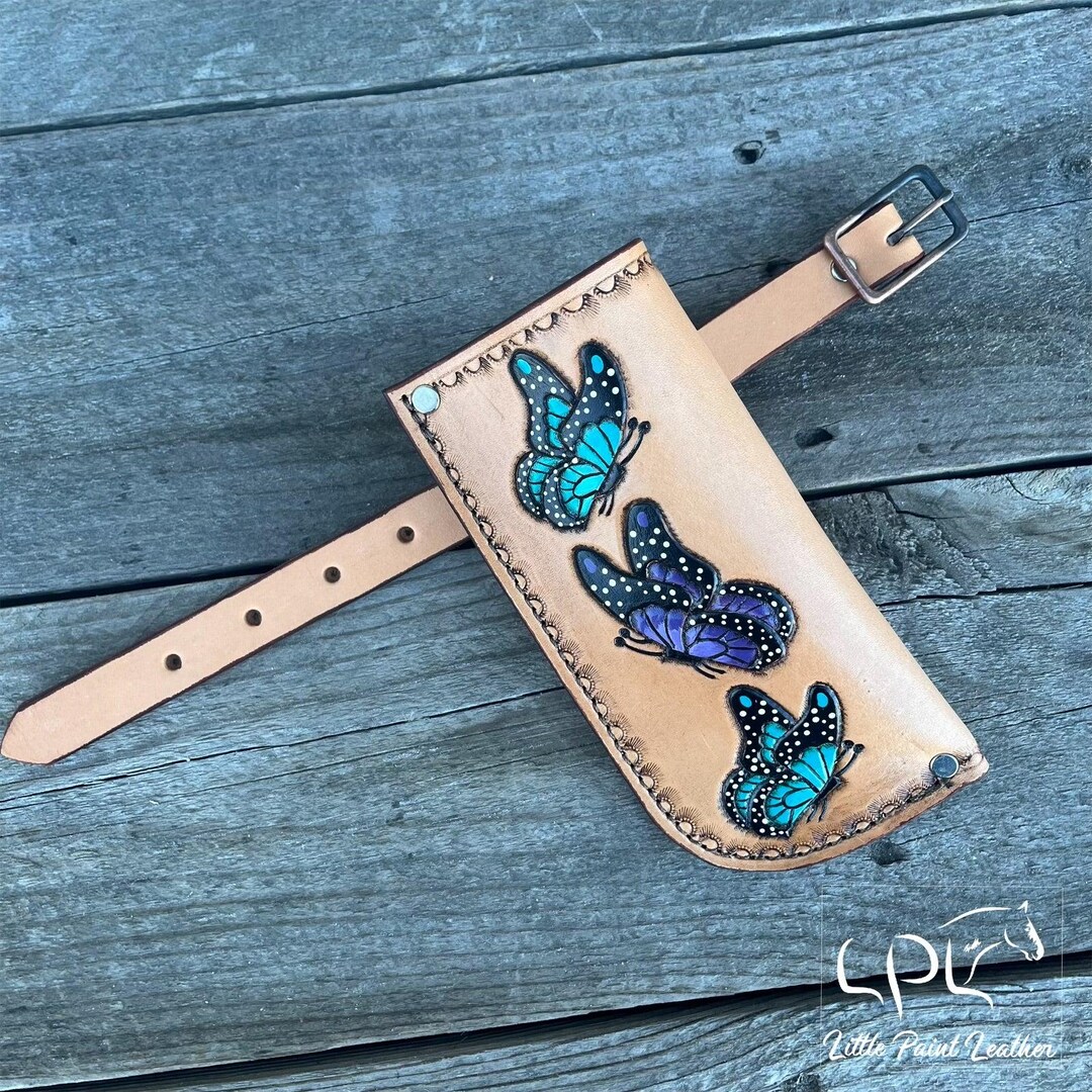 Butterfly Tooled Leather Flag Boot Flag Carrier Drill Team Equestrian ...