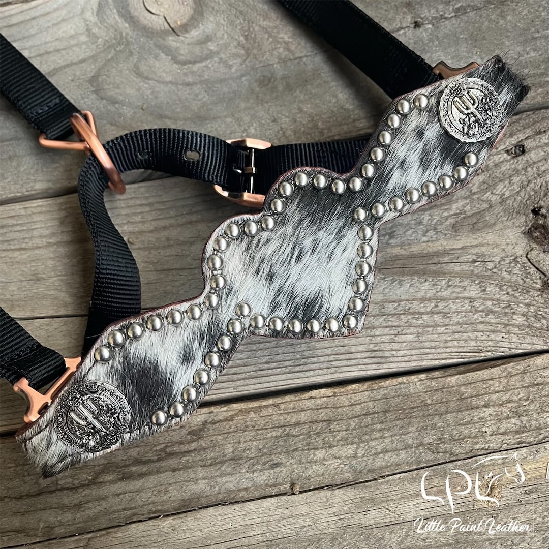 Black/white Cowhide Heart Halter Bronc Halter Horse Tack Horse Gear Cow ...