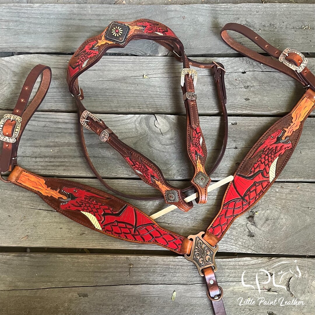 Red Dragon Tack Set Headstall Breast Collar Horse Tack Western Tack ...