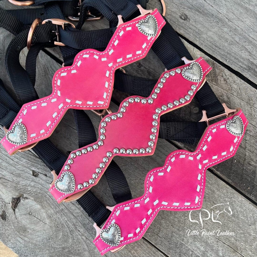 Pink Heart Halter | Leather Horse Tack | Horse Halter | Leather Halter ...