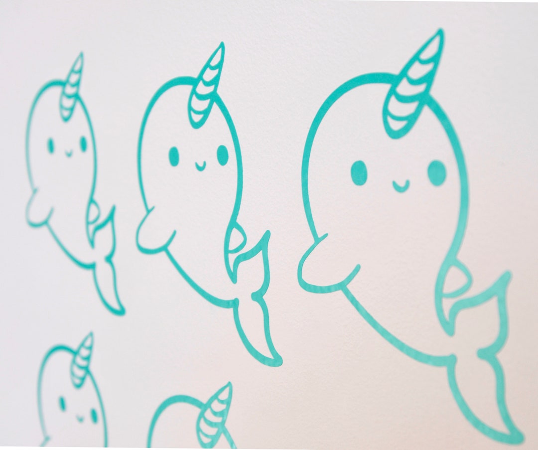 Narwhal Cute Cartoon Wall Art Decals/stickers - Various Colours & Sizes ...