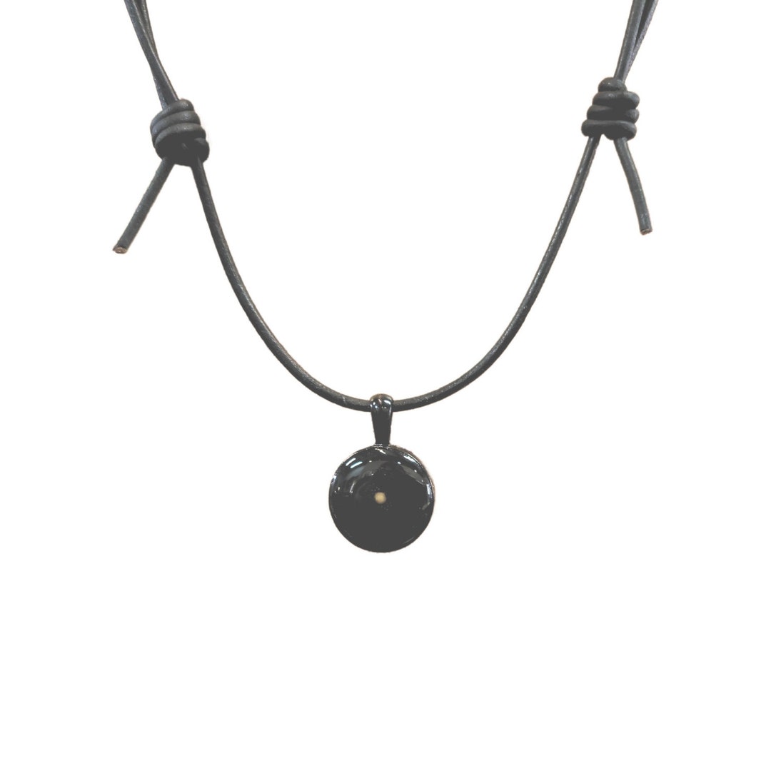 Black Gunmetal and Resin Mustard Seed Necklace, Genuine Leather ...