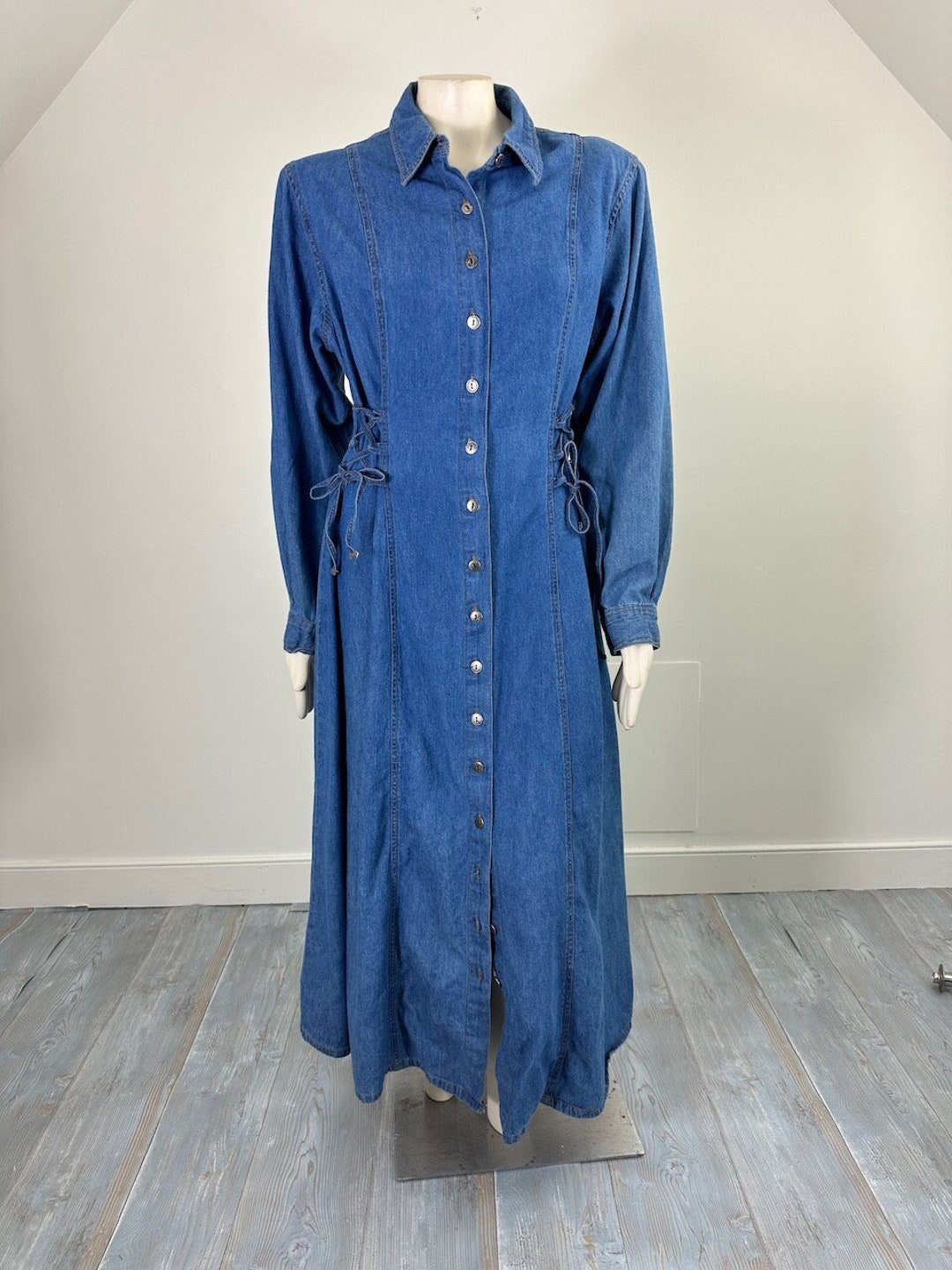 Vintage 90s Denim Forenza Farmcore Yellowstone Laced Sides Long Dress L ...
