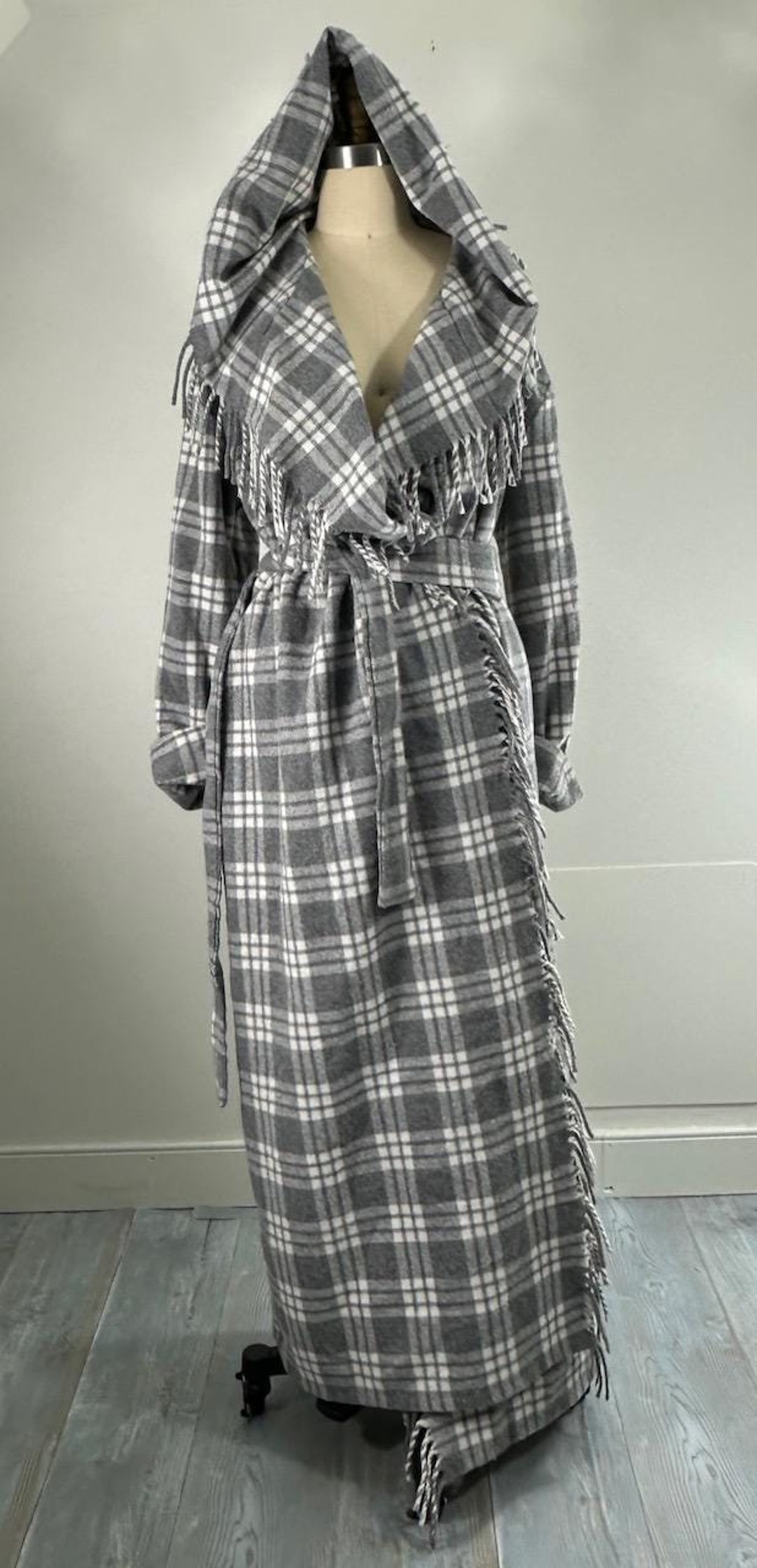 Rare Vintage VICTORIA'S SECRET Wool Blend Fringed Plaid Hooded Long ...