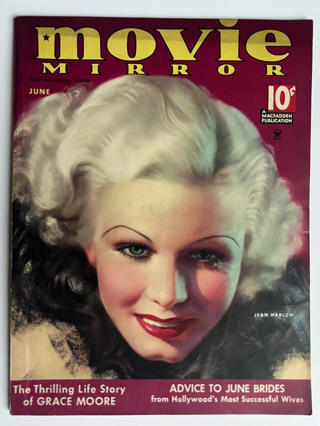 Gorgeous June 1935 Movie Mirror Magazine Jean Harlow Cover. Includes ...
