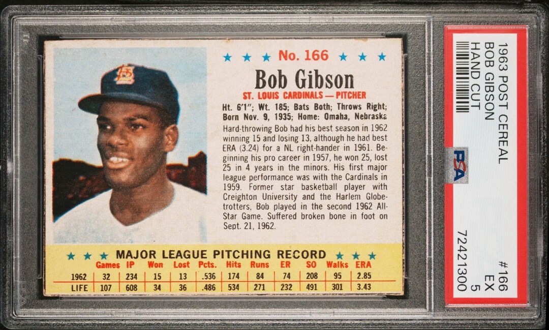 1963 Post Cereal Bob Gibson PSA 5 EX St. Louis Cardinals #5 MLB Hall of ...