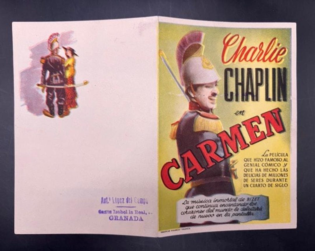 Spanish Charlie Chaplin Movie Herald Handbill A Burlesque on Carmen ...