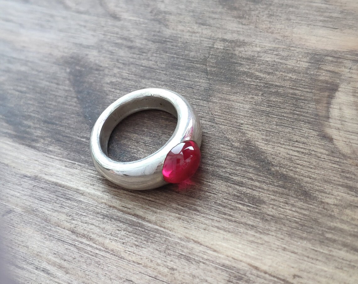 Synthetic Pink Oval Ruby Pinky Ring. Trendy signet woman | Etsy
