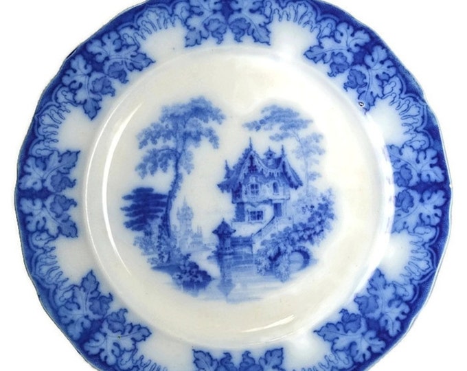 Victorian English Flow Blue Plate - Kaolin Ware, Rhine Pattern by T ...
