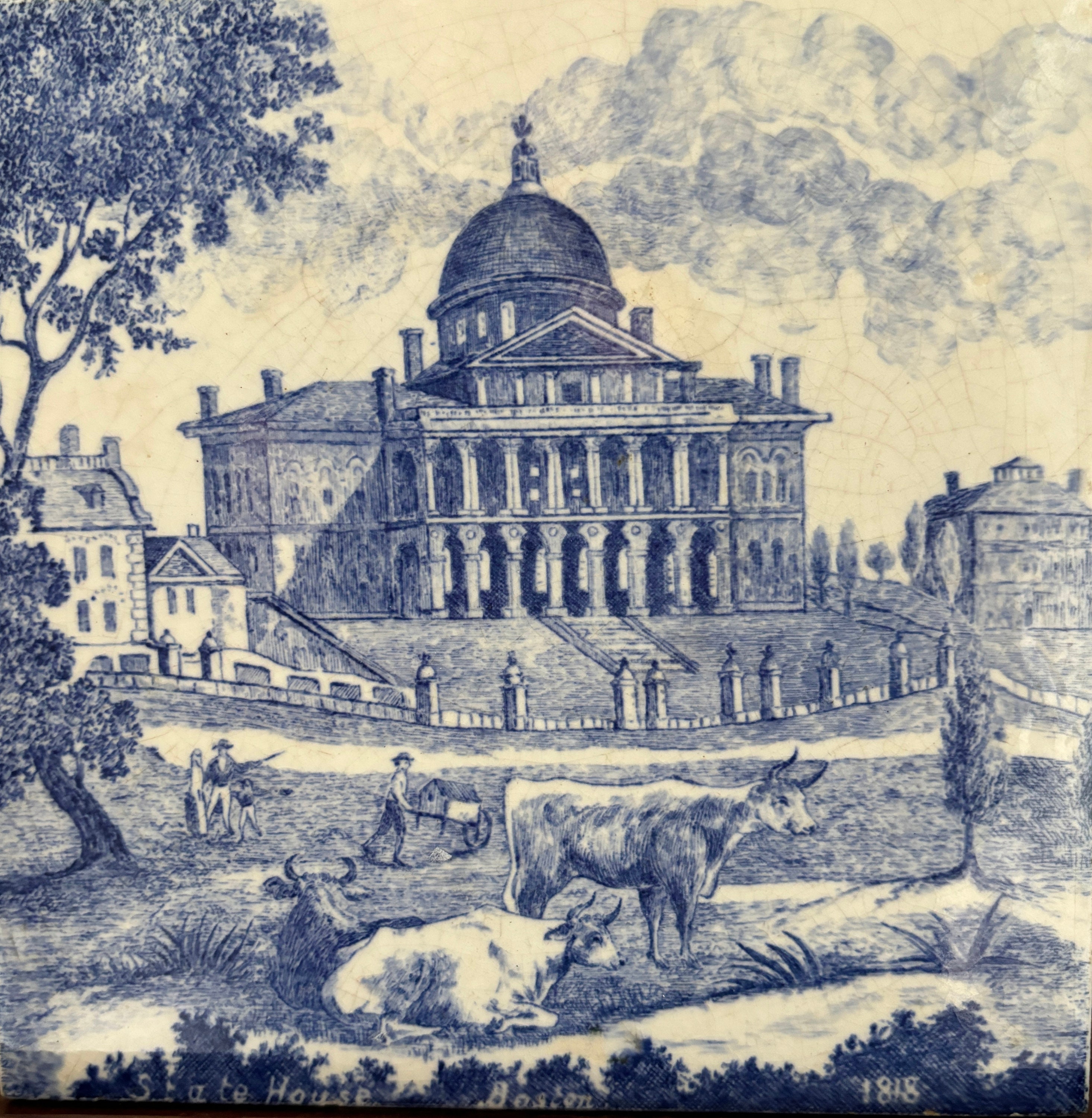 Antique 1800's Minton Tile Delft Blue Landscape, Minton China Works ...