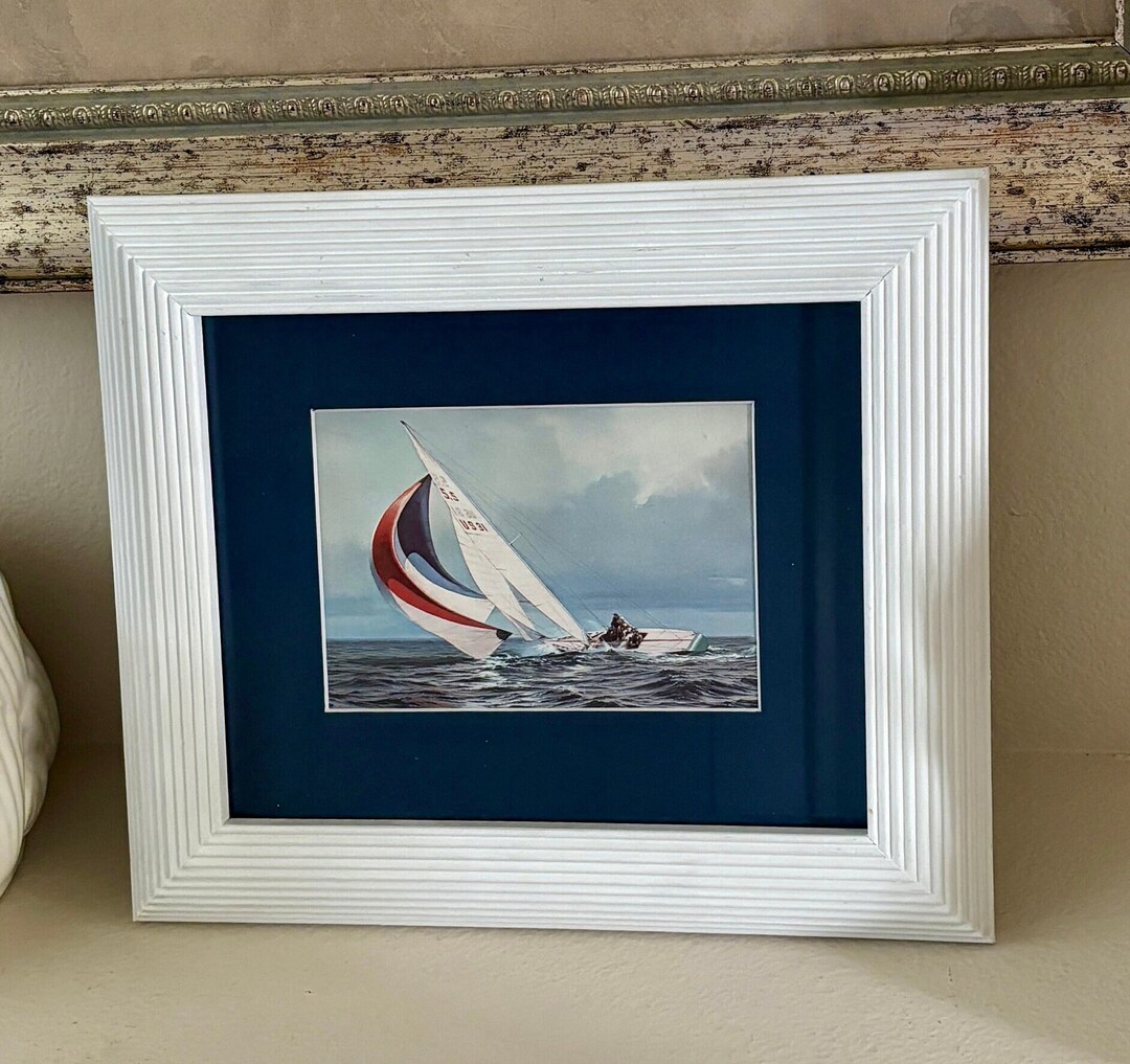 Vintage Carl G. Evers Sailboat Print: Coastal Seascape in White Frame ...