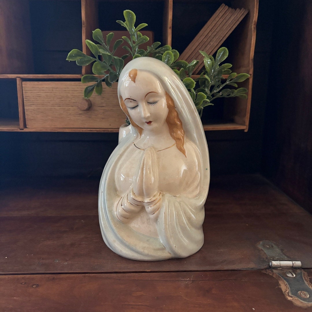 Virgin Mary Figurine Planter, Catholic Home Decor, Spiritual Decor ...