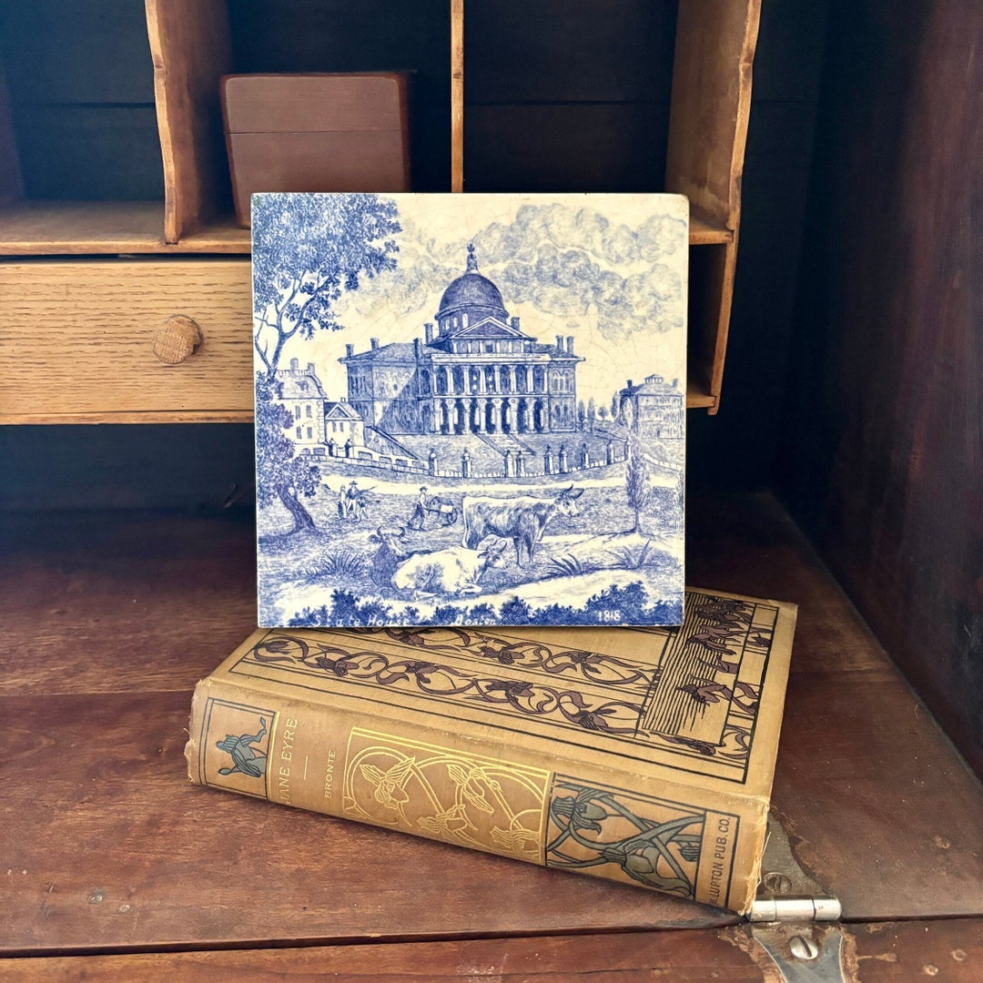 Antique 1800's Minton Tile Delft Blue Landscape, Minton China Works ...
