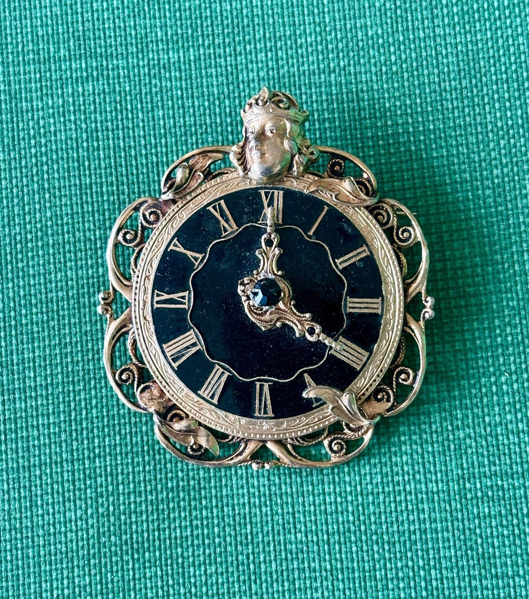 Vintage Faux Clock Brooch Pin Art Nouveau Steampunk Design - Etsy