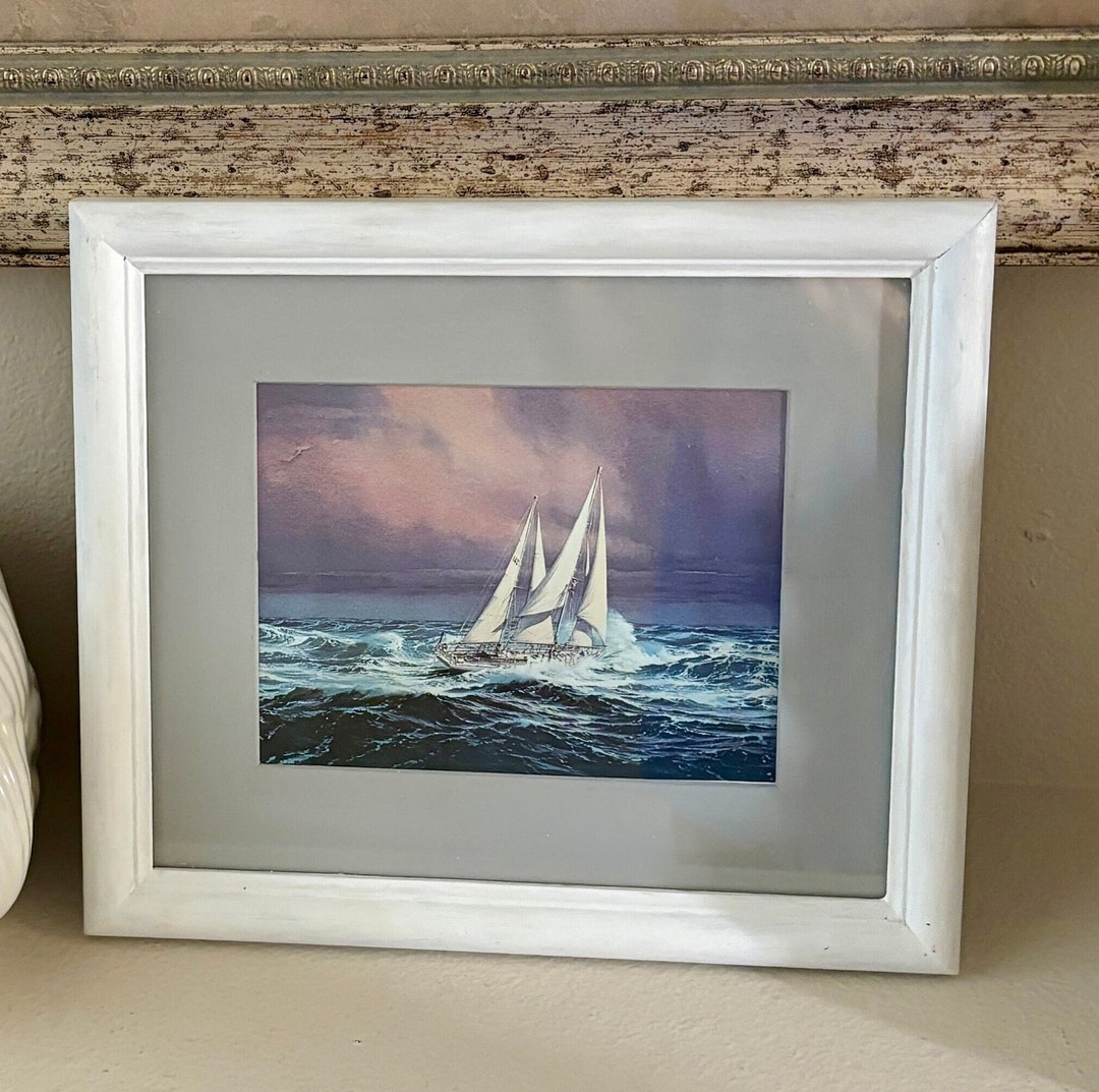 Vintage Framed Sailboat Print: Carl G. Evers Coastal Seascape (10.5" X ...