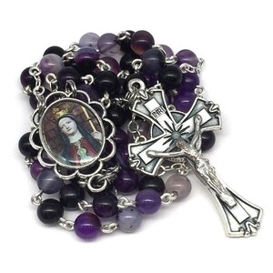 Saint Winifred Catholic Handmade Rosary Featuring Blue Violet Striped ...
