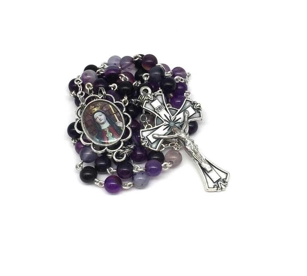 Saint Winifred Catholic Handmade Rosary Featuring Blue Violet Striped ...