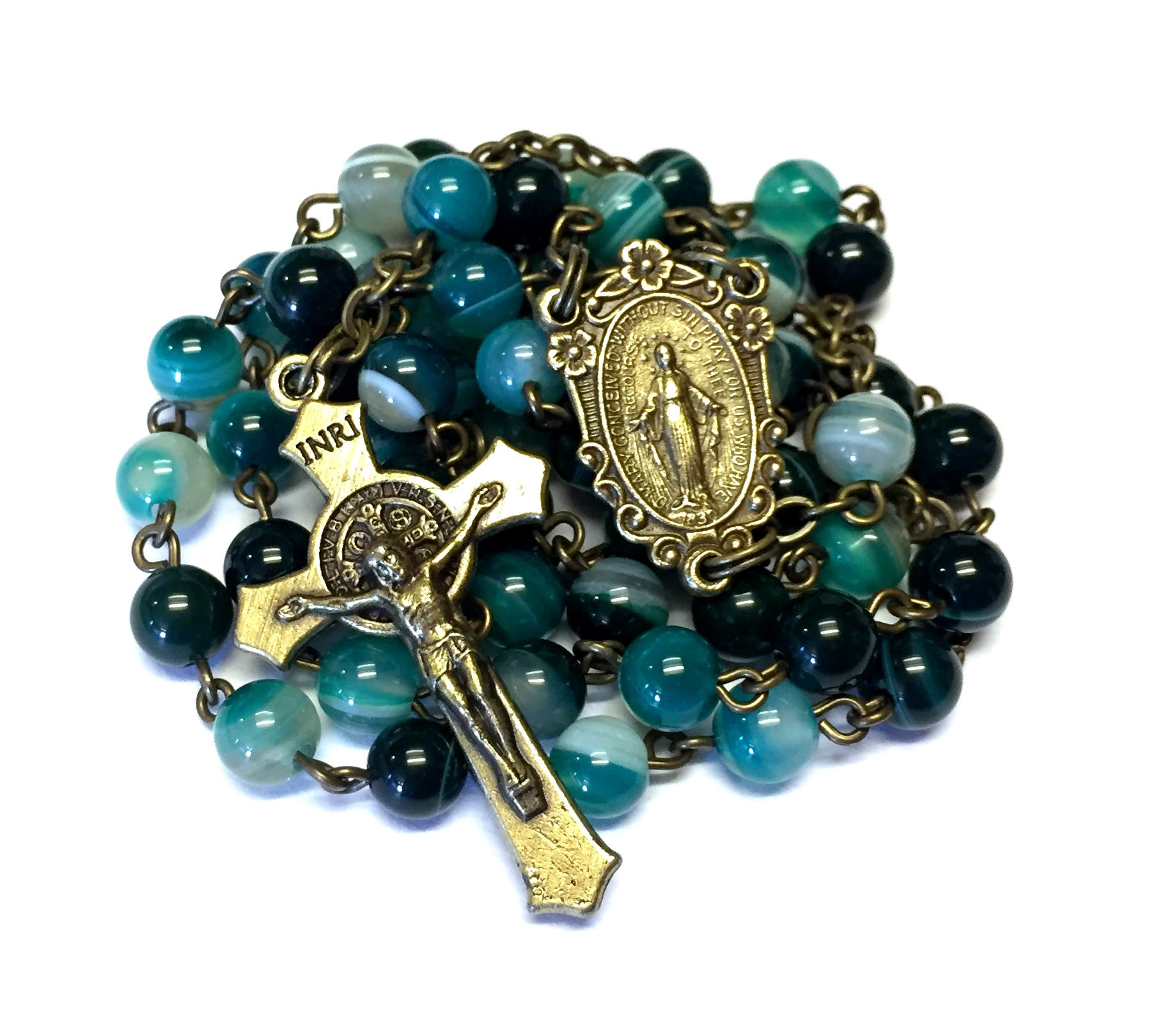 Vintage Style Catholic Handmade Rosary Featuring Striped Agate | Etsy