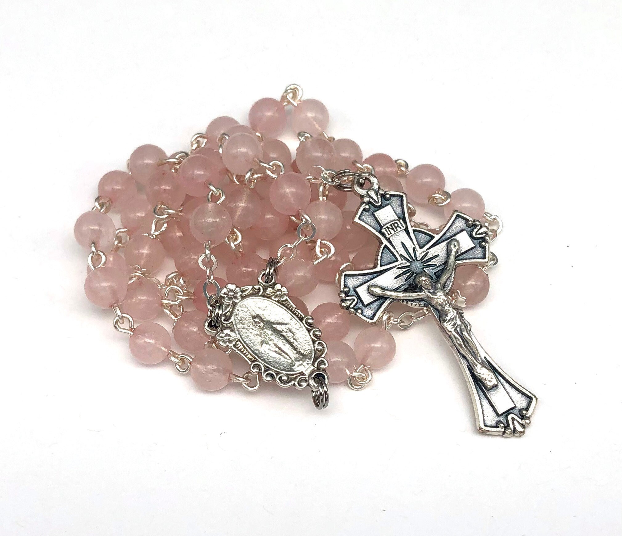 Rose Quartz Catholic Handmade Rosary Featuring a Miraculous | Etsy