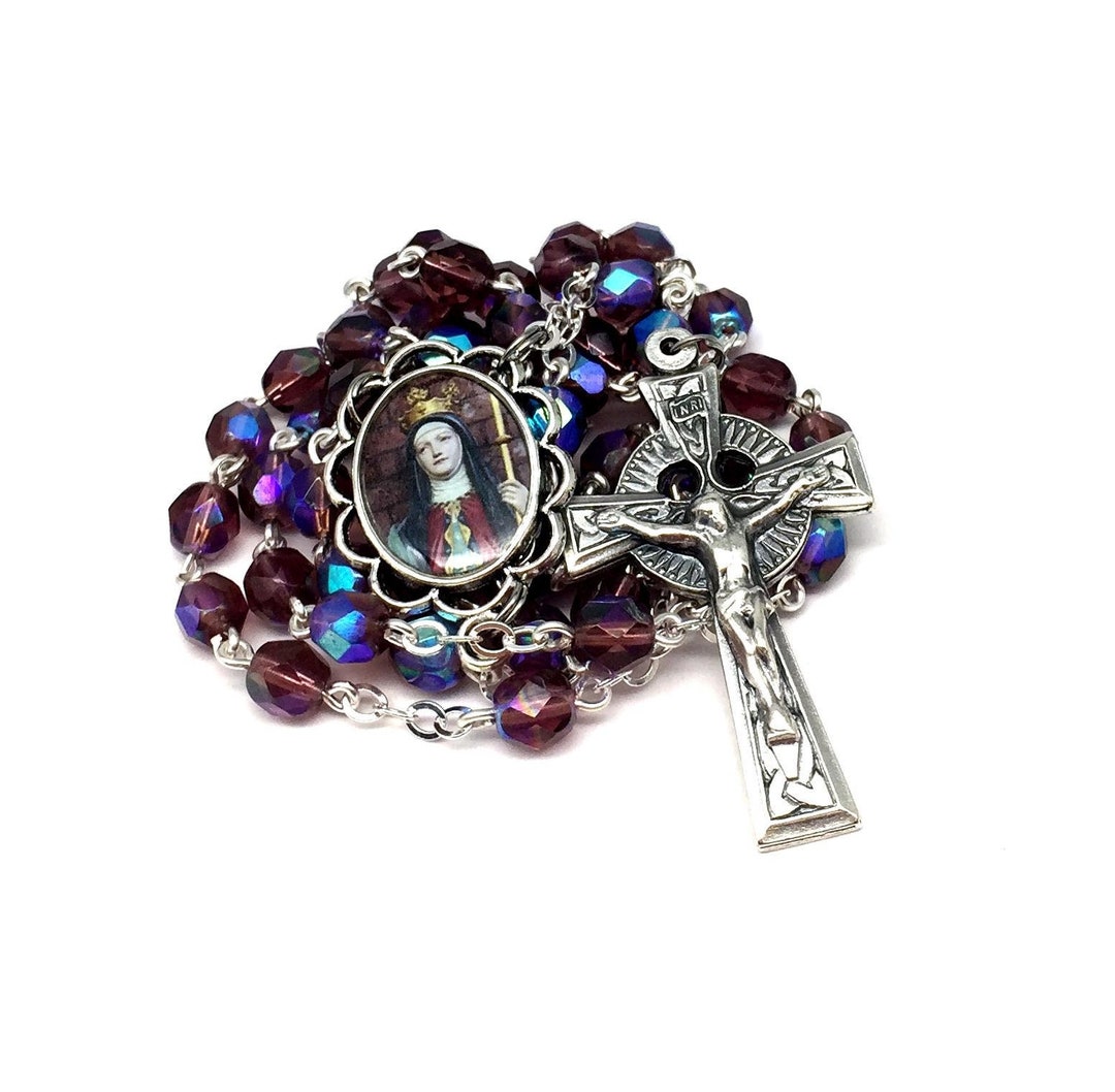 Saint Winifred Catholic Handmade Rosary in Purple Czech Glass Beads - Etsy