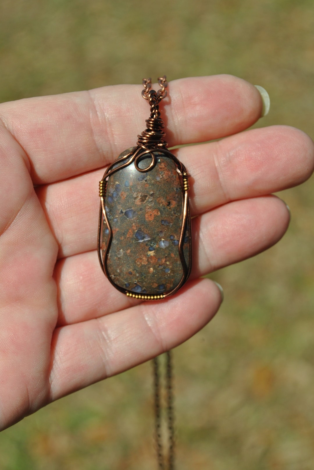 Handmade Llanite Pendant Unique Stone Pendant Wire Wrapped Llanite ...