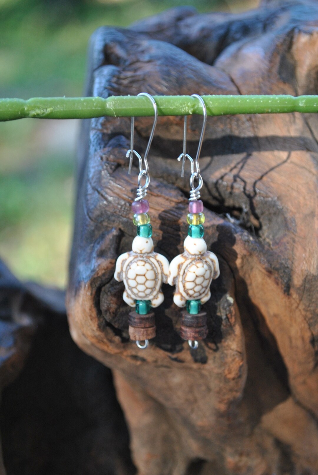 Beaded Turtle Earrings; Howlite Turtle Earrings; Stainless Steel ...