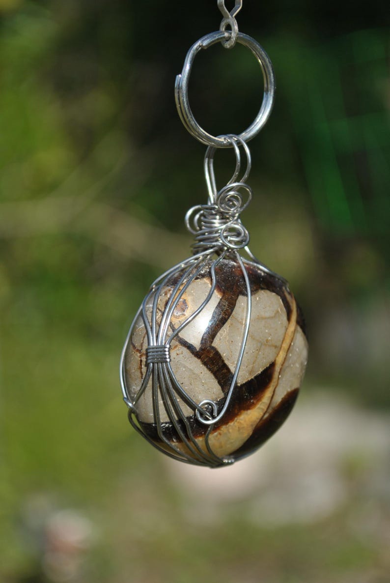 Septarian Stone Chain Pull: Handcrafted Stainless Steel Wire-wrapped ...